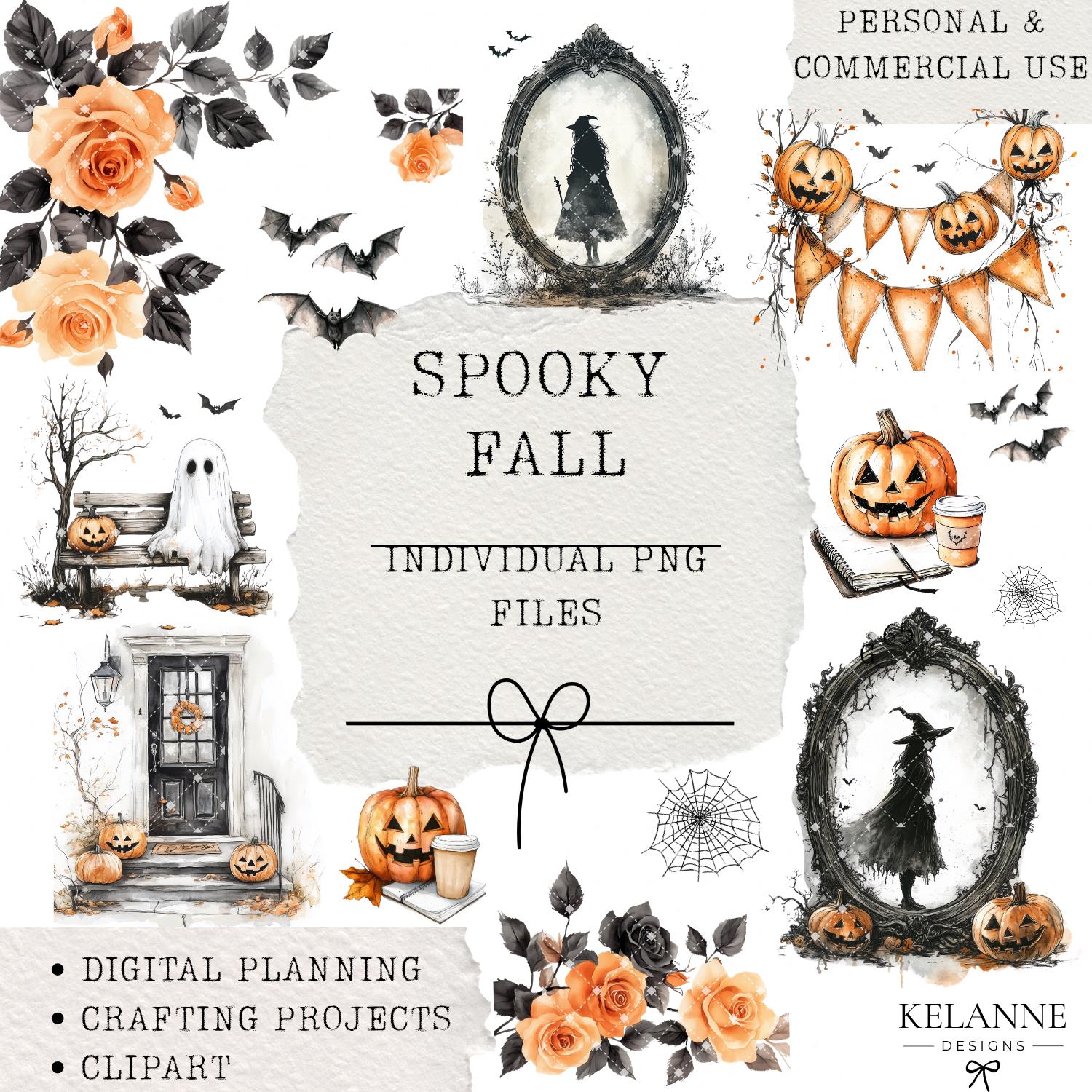 Spooky Fall Halloween Clipart, Digital Planning Stickers, Png Clipart ...