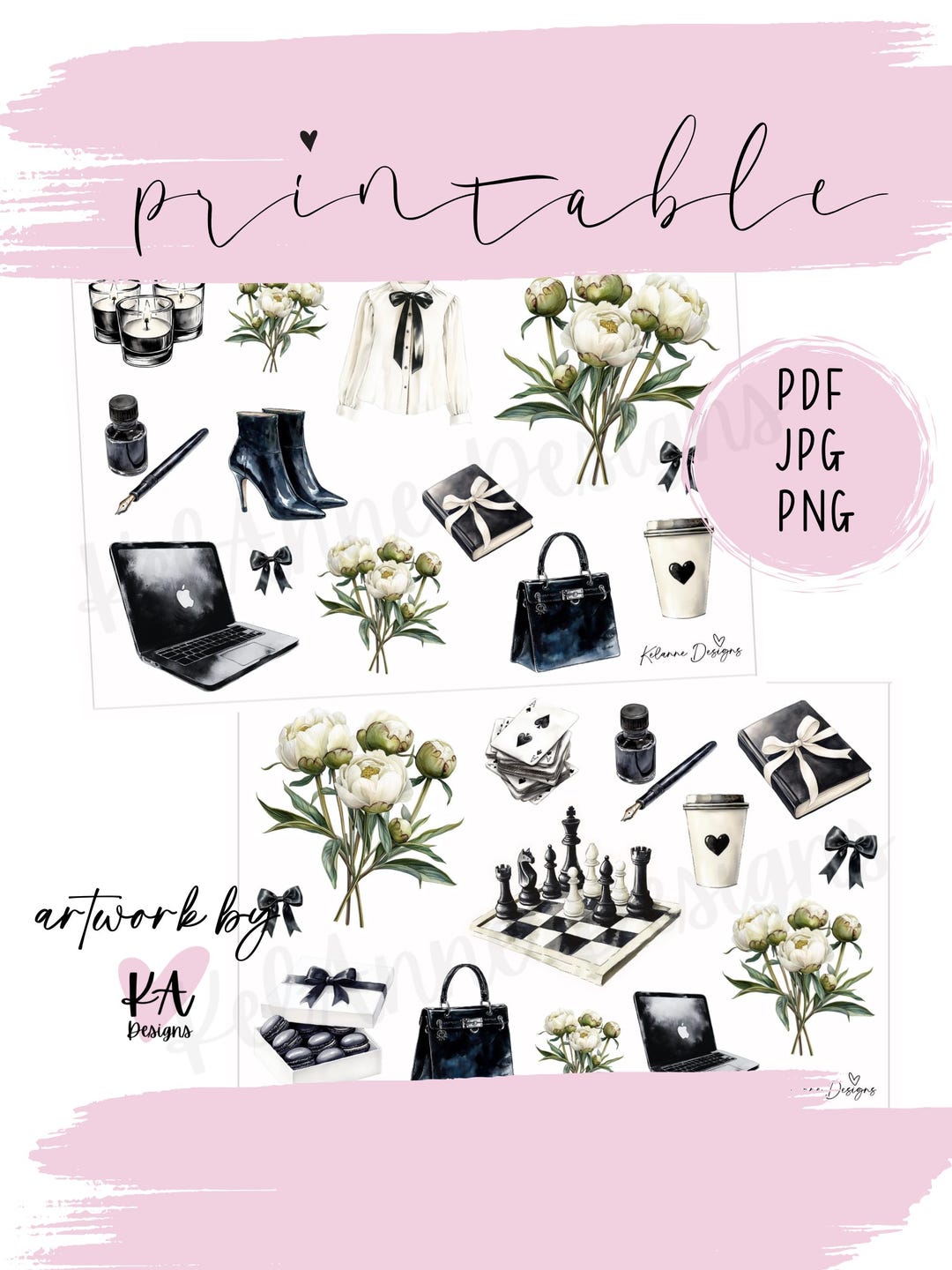 Monochrome Printable Deco Stickers, Black and White Printable Stickers ...