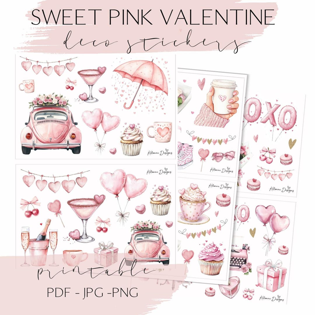Sweet Pink Valentine Printable Sticker Bundle, Printable Valentines ...