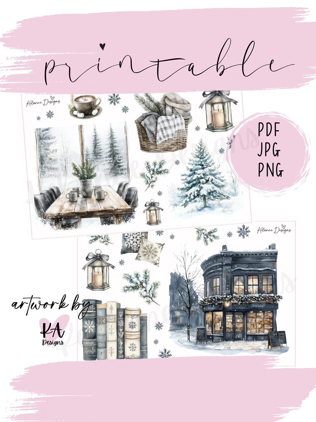 Foggy Winter Printable Deco Stickers, Printable Grey Winter Deco ...