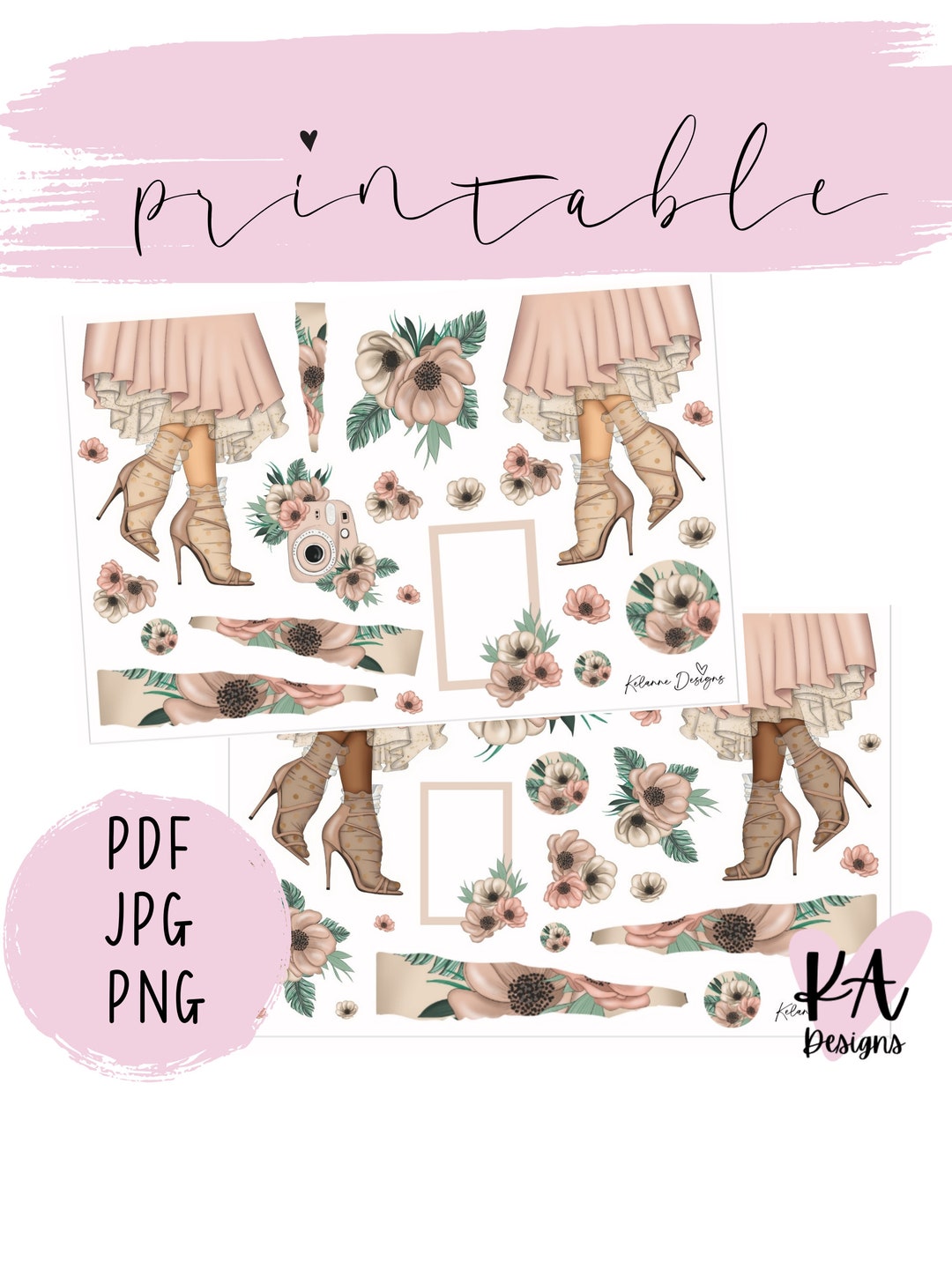 Blush Floral Journal Stickers, Blush Floral Planner Stickers, Printable ...