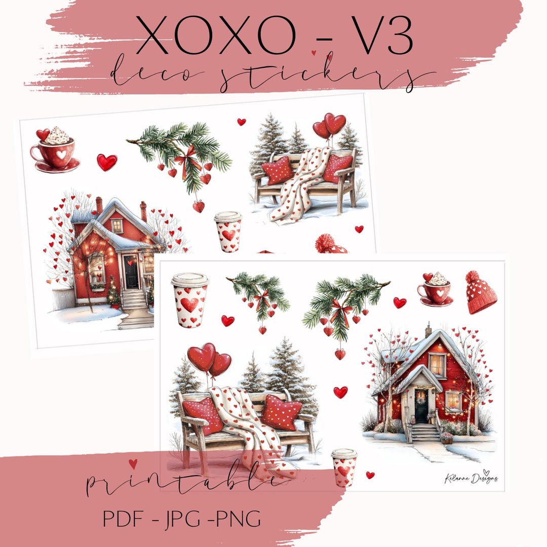 XOXO V3 Printable Planner Stickers, XOXO Valentine Printable Journal ...