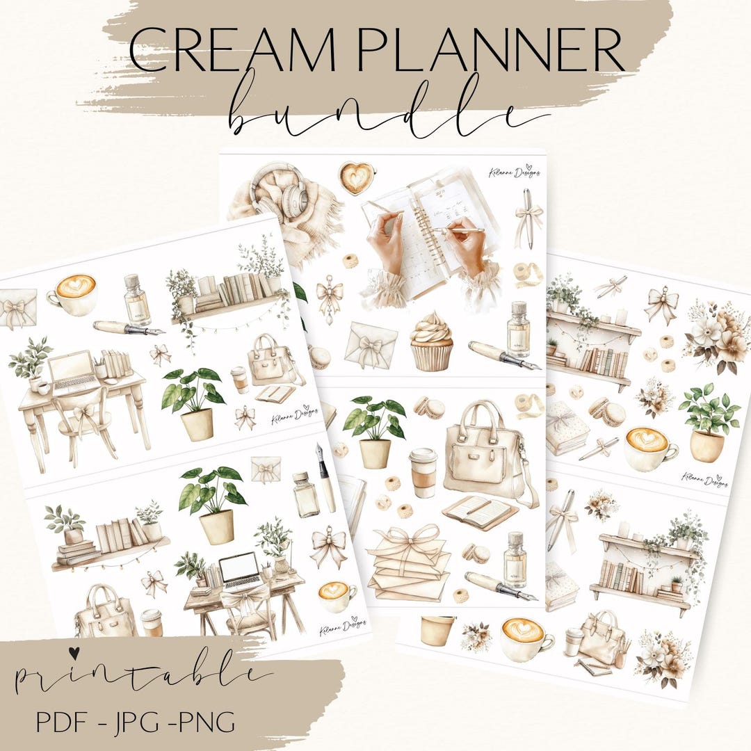 Cream Planner Sticker Bundle, Printable Cream Planner Stickers Bundle ...