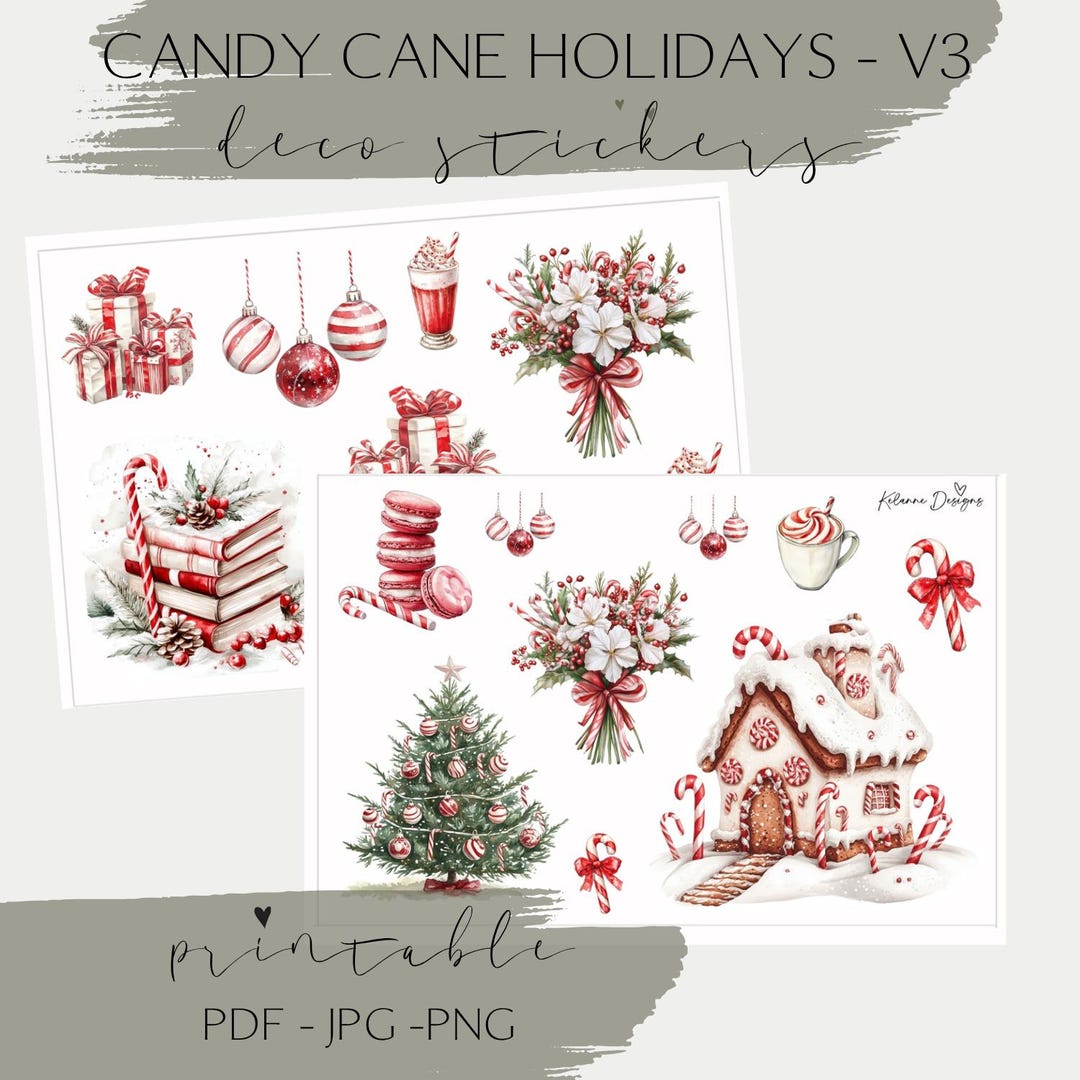 Candy Cane Holidays V3 Printable Planner Stickers, Printable Christmas ...