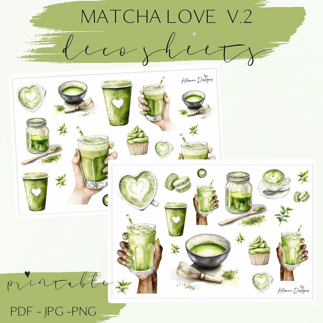 Matcha Love V.2 Printable Deco Stickers, Matcha Love Stickers, Matcha ...