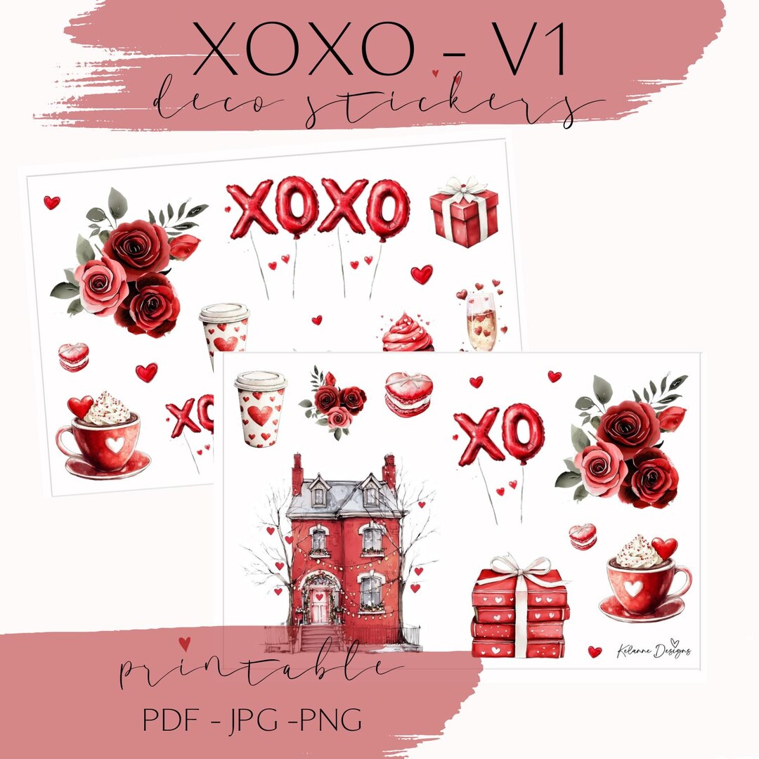XOXO V1 Printable Planner Stickers, XOXO Valentine Printable Journal ...