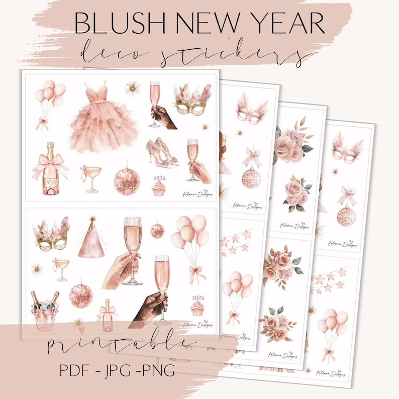 Blush New Year Printable Sticker Bundle, Printable New Years Eve ...