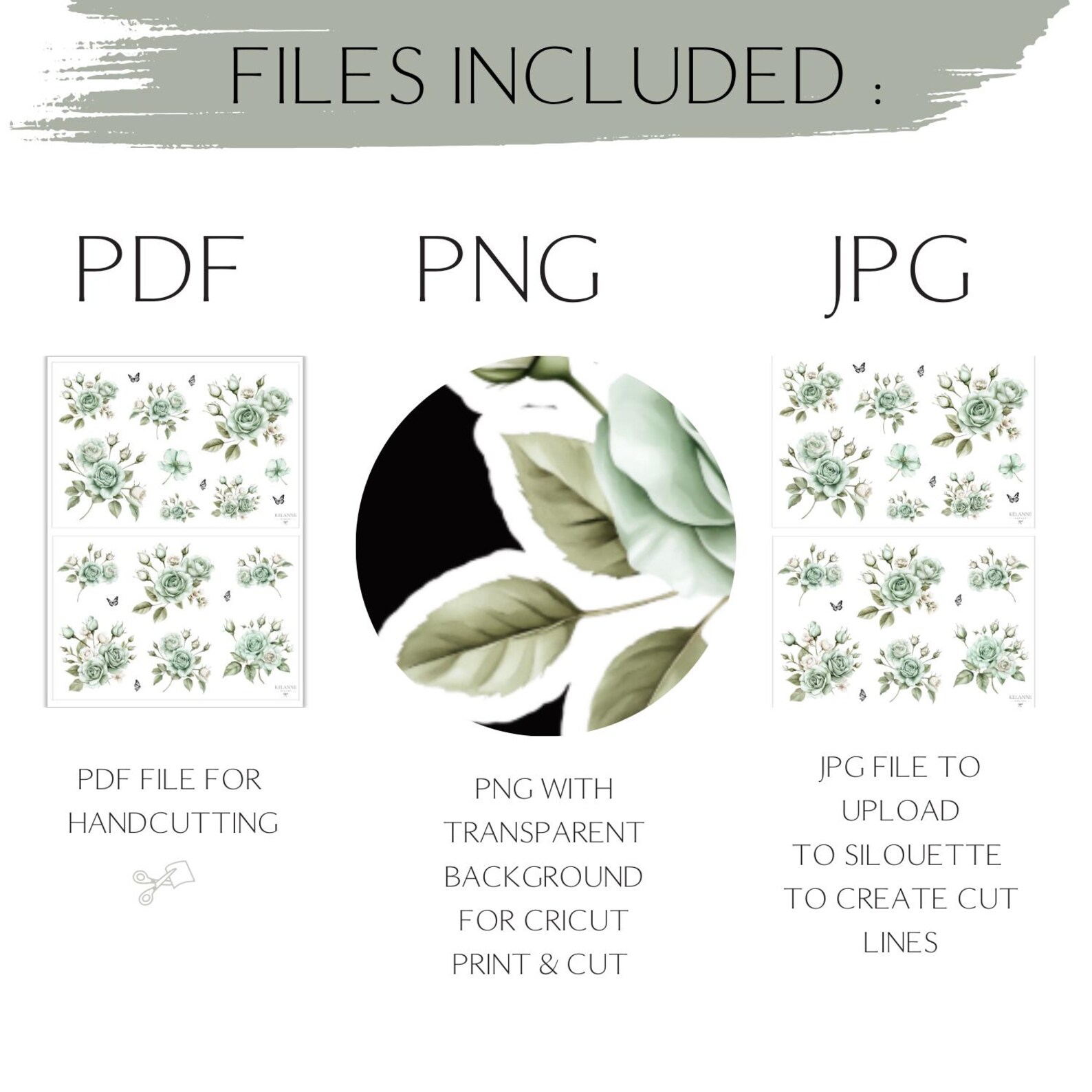 Mint Blooms Printable Stickers Bundle, Mint Blooms Journalling Sticker ...