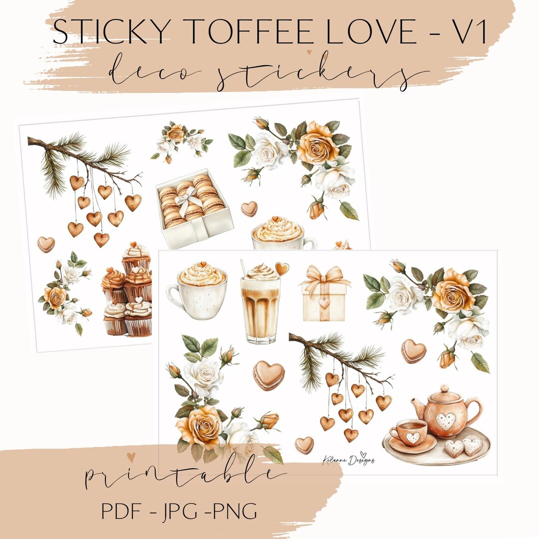 Sticky Toffee Love V1 Printable Planner Stickers, Valentine Printable ...