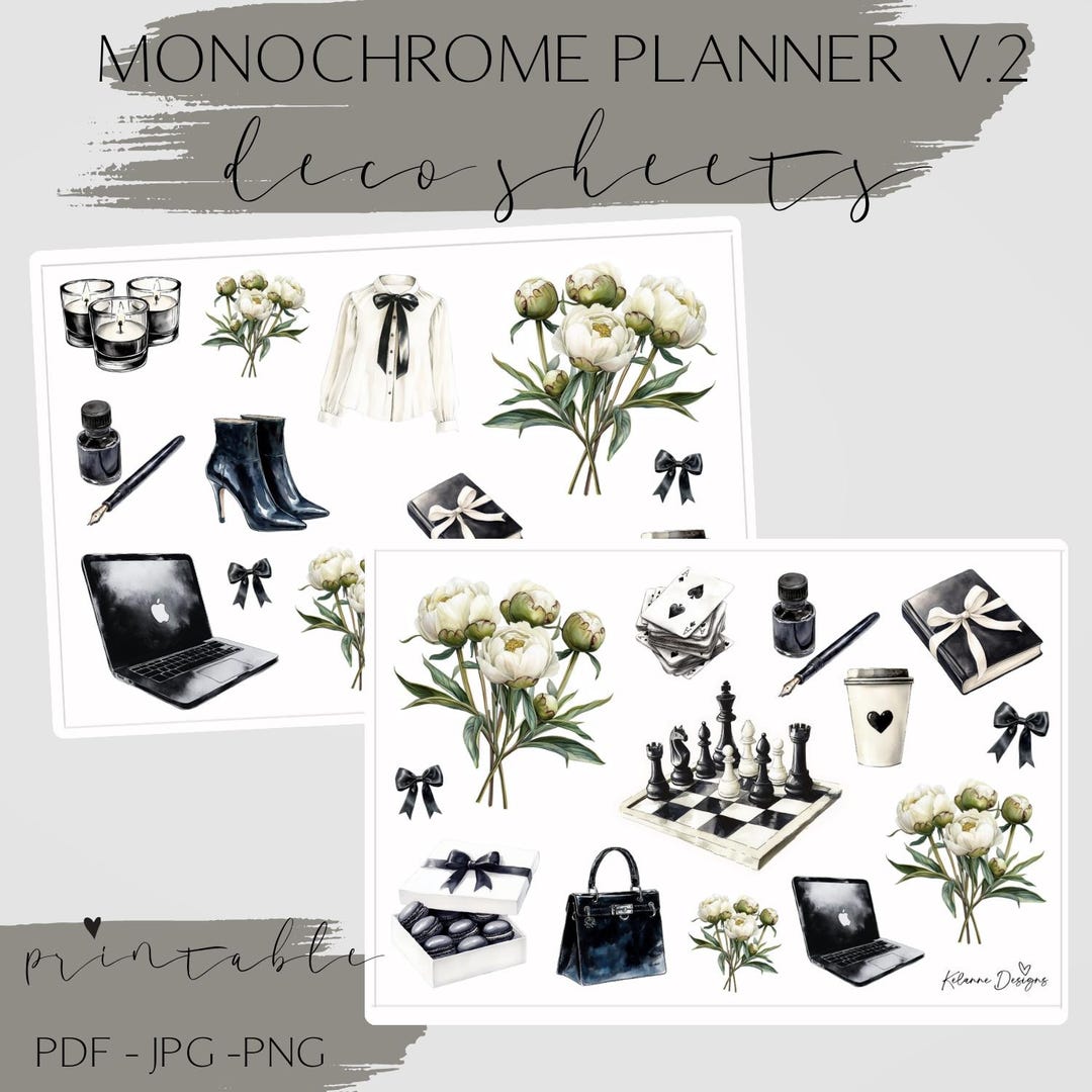 Monochrome V2 Printable Stickers, Printable Black and White Planning ...