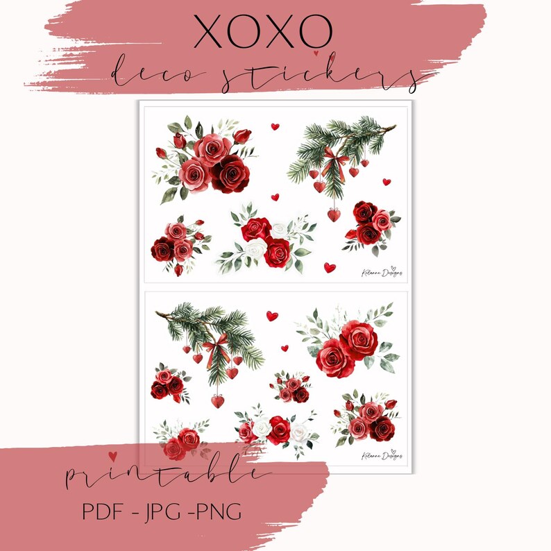 XOXO Printable Sticker Bundle, XOXO Valentine Printable Journal ...