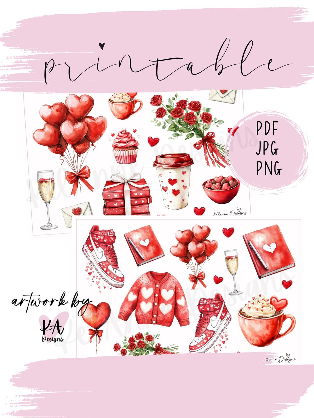 XOXO Printable Deco Stickers, Red Valentine Deco Stickers, Printable ...