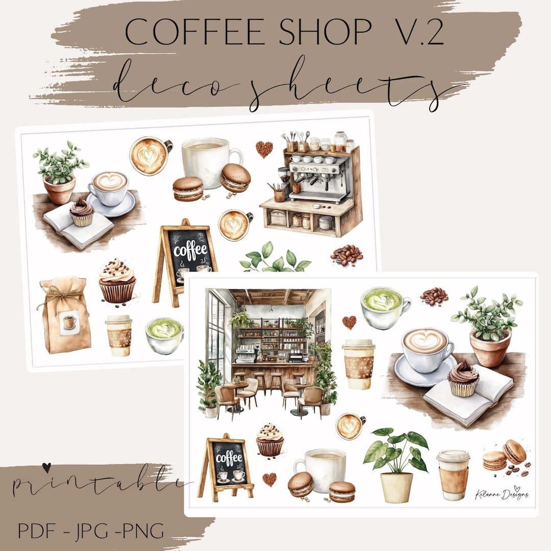 Coffee Shop V2 Printable Stickers, Printable Coffee Shop Deco Stickers ...