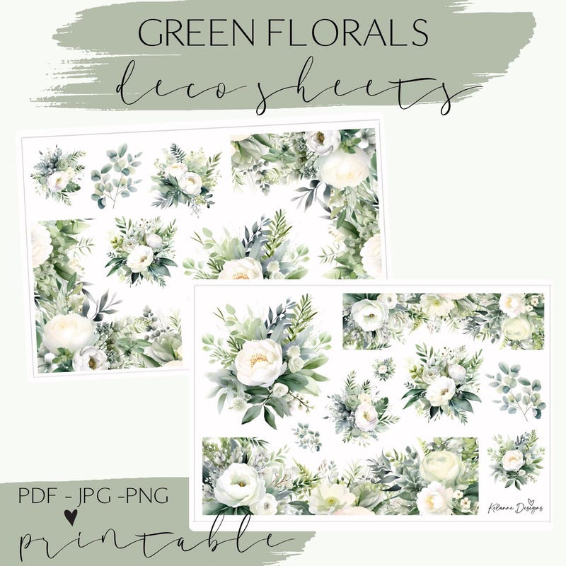 Green Flowers Stickers - Etsy UK