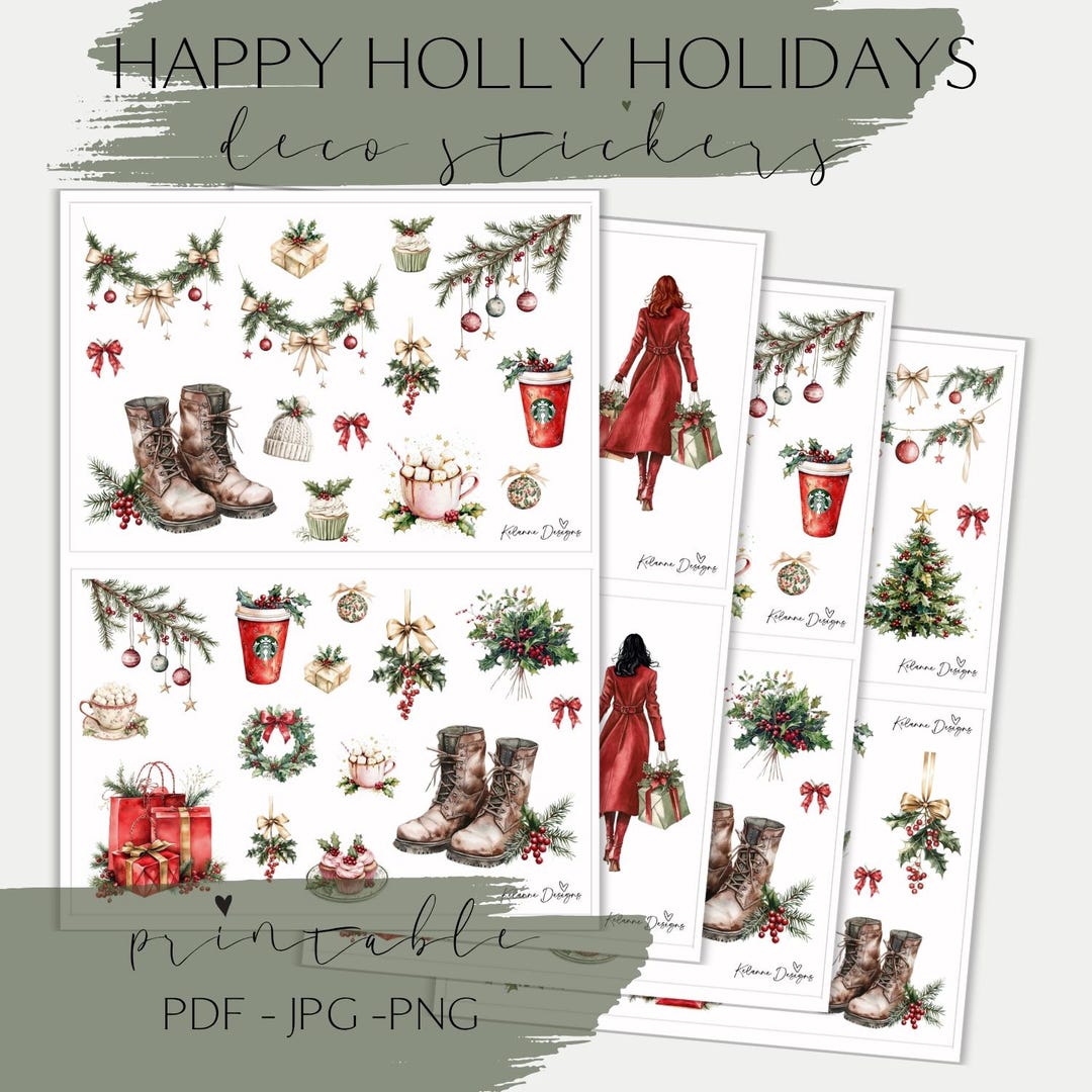 Happy Holly Holidays Printable Sticker Bundle, Printable Holiday ...