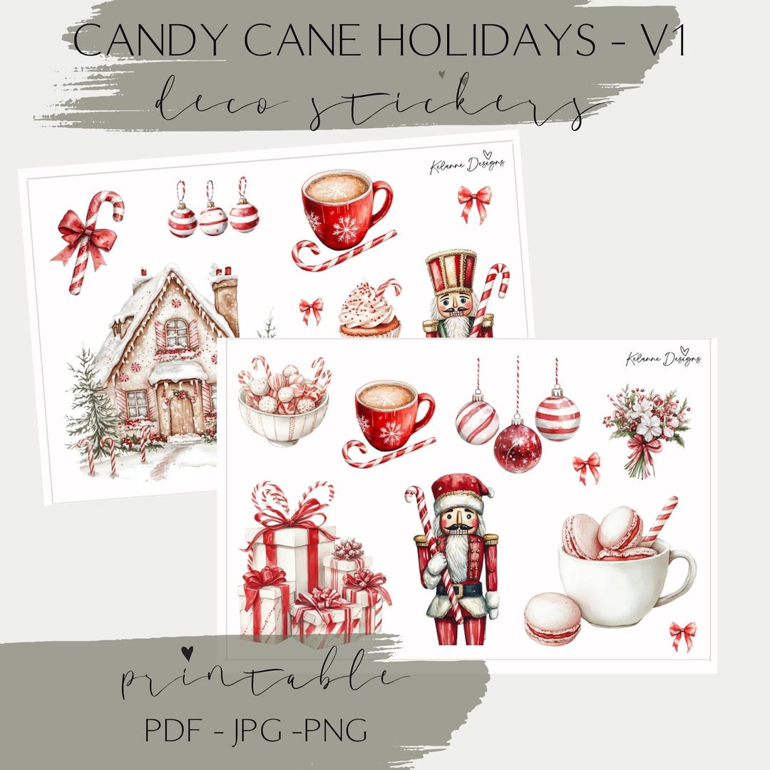 Candy Cane Holidays V1 Printable Planner Stickers, Printable Christmas ...