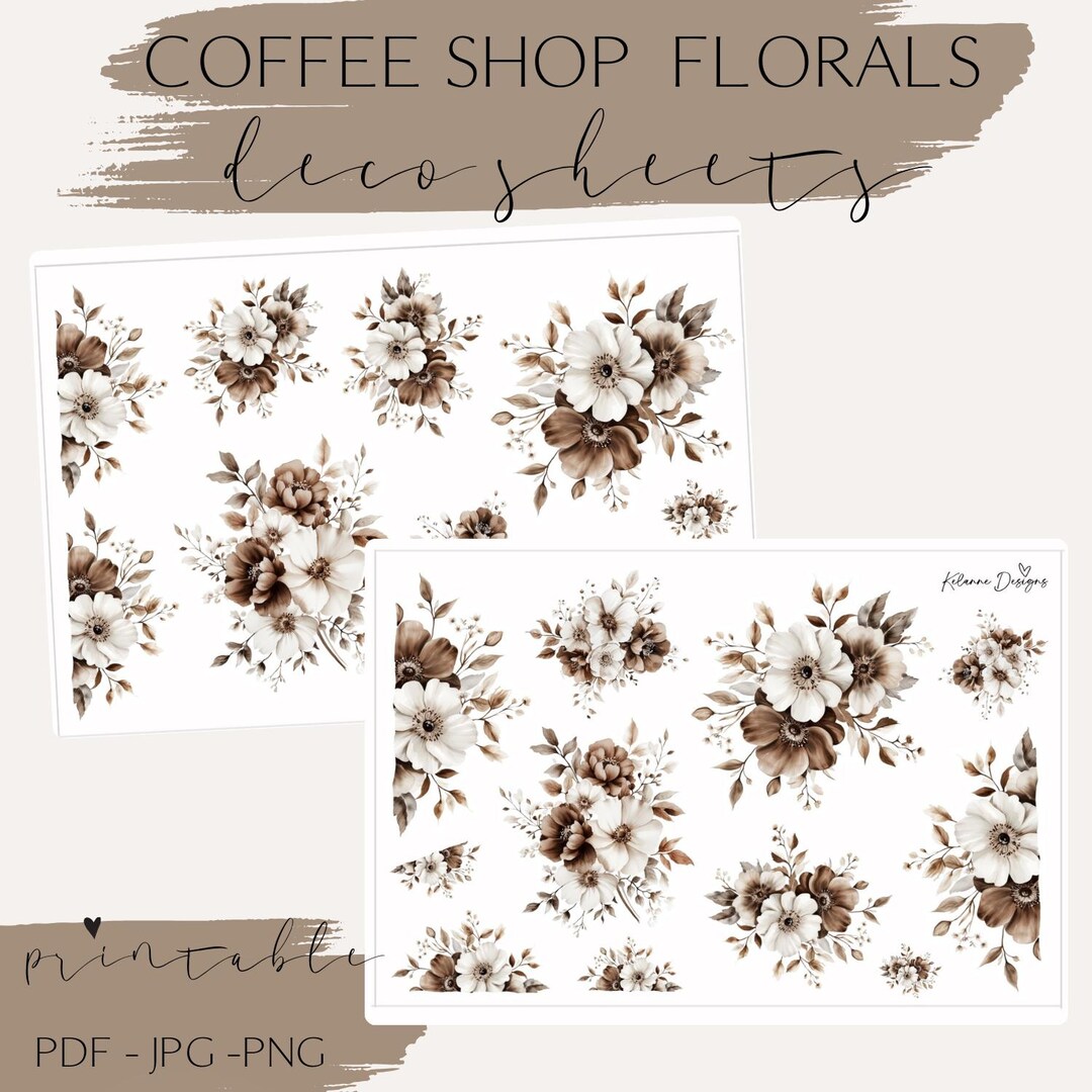 Coffee Shop Floral Printable Planner Stickers, Printable Coffee Colour ...