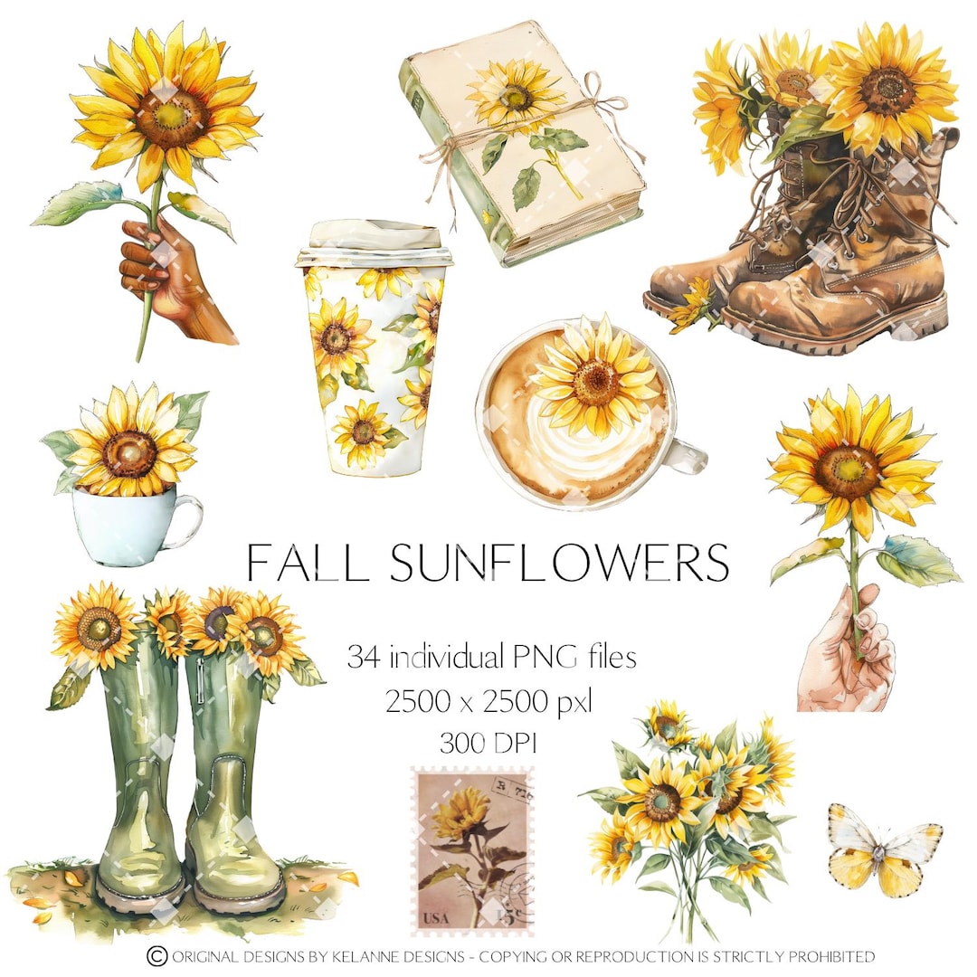 Fall sunflowers clipart, Fall digital planning stickers, png clipart ...