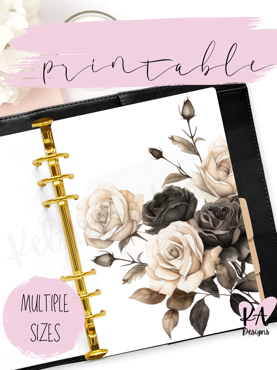 Floral Roses Printable Dashboard, Neutral Floral Printable Dashboard ...