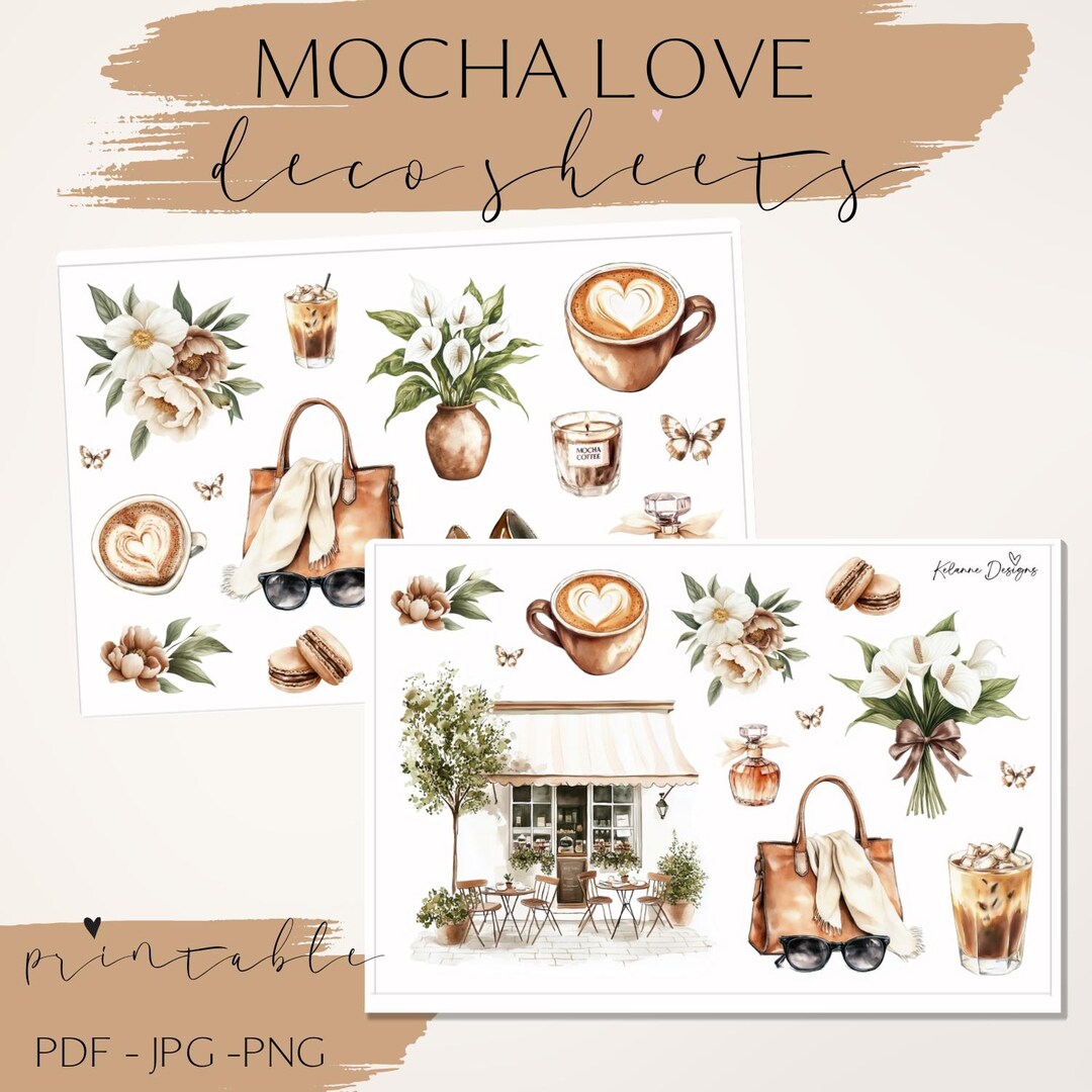 Mocha Love V2 Printable Planner Stickers, Printable Mocha Coffee Deco ...