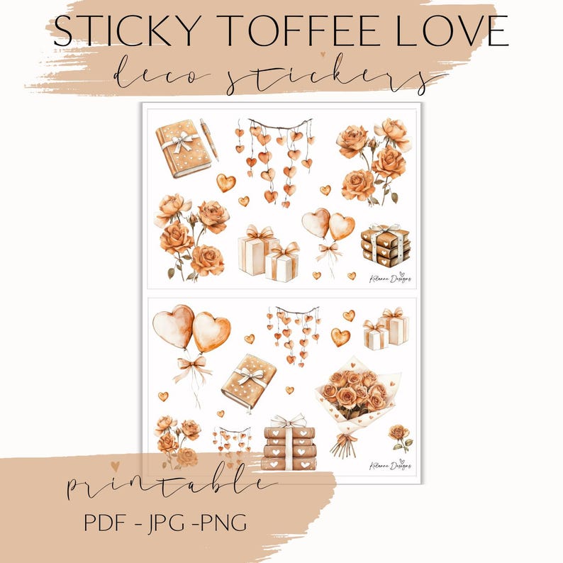 Sticky Toffee Love Printable Sticker Bundle, Valentine Printable ...