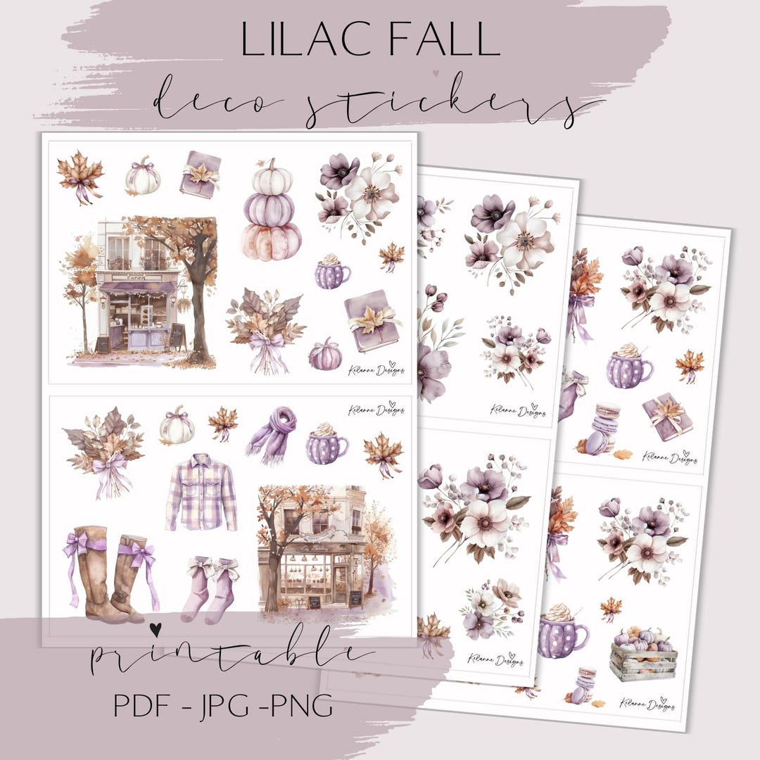 Lilac Fall Printable Sticker Bundle, Fall Florals, Fall Planner ...