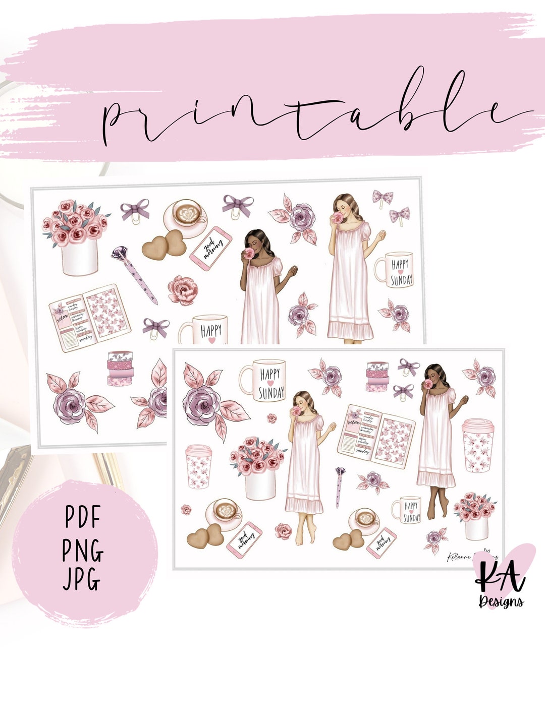 Lazy Sunday Stickers, Lazy Sunday Deco Stickers, Printable Deco ...