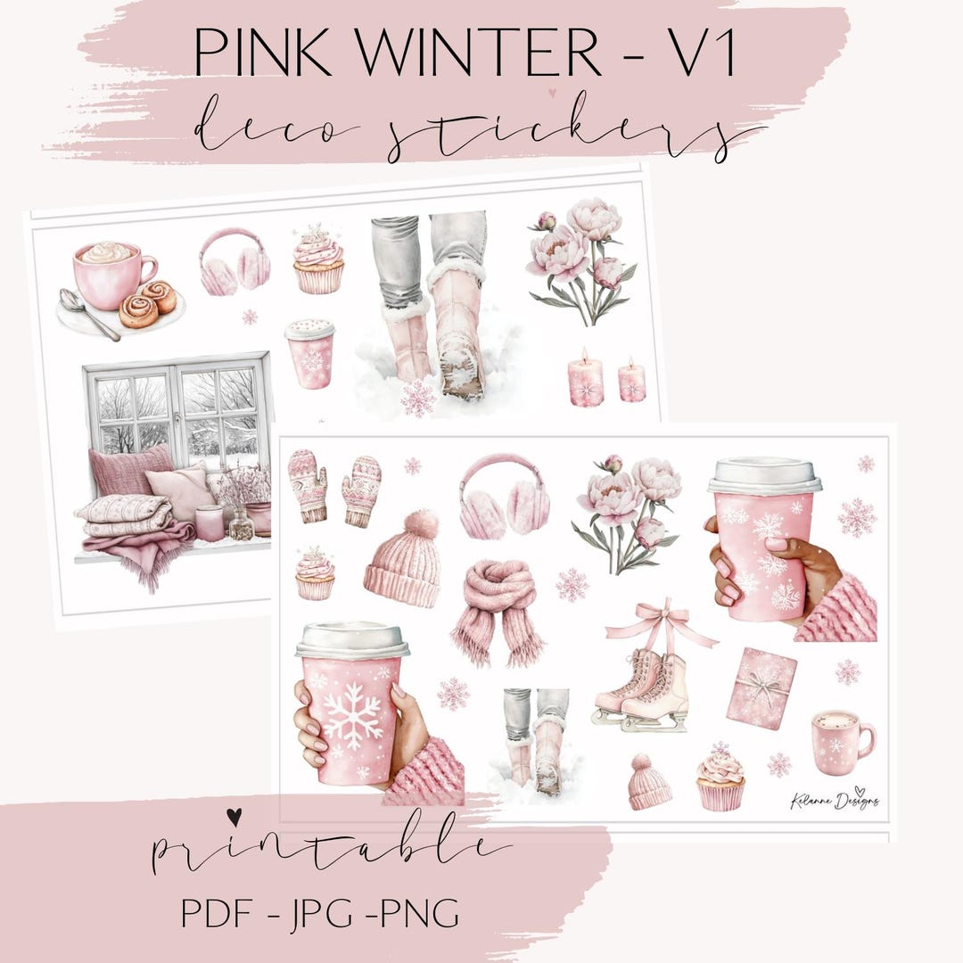 Pink Winter V1 Printable Planner Stickers, Printable Winter Journal ...