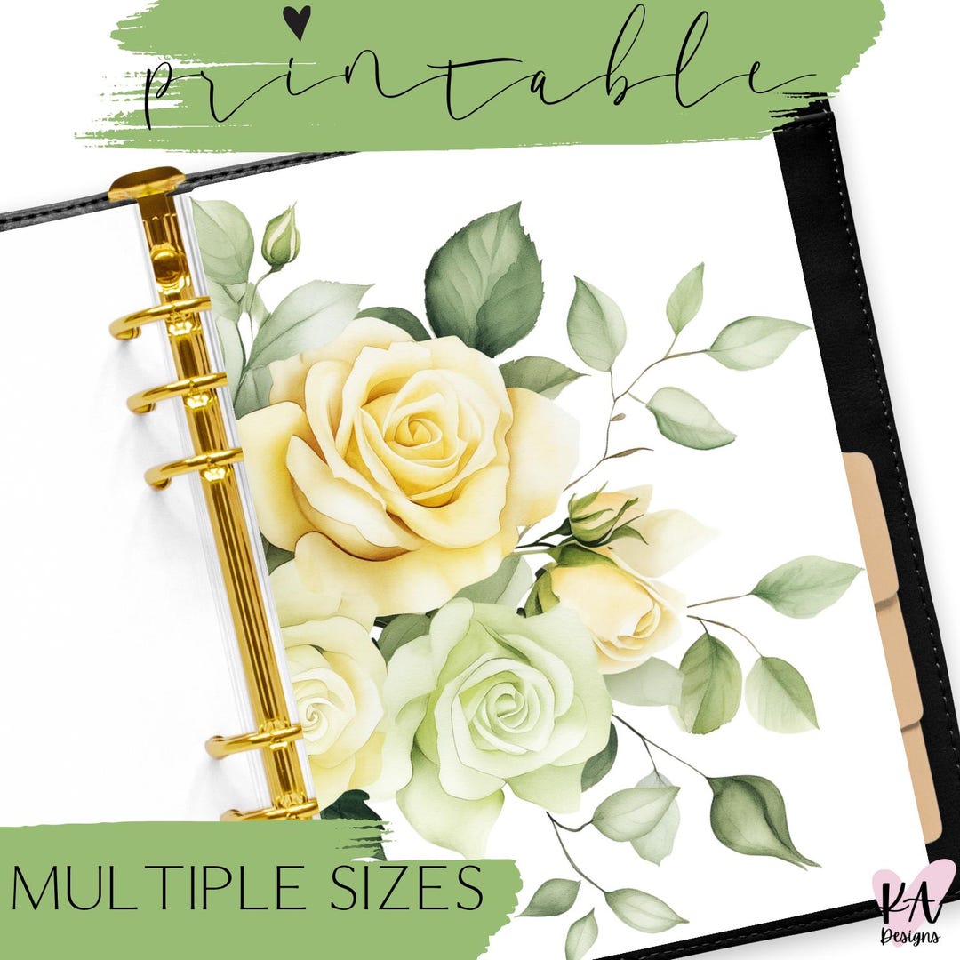 Floral Planner Dashboard: Green & Yellow Roses (printable PDF) - Etsy