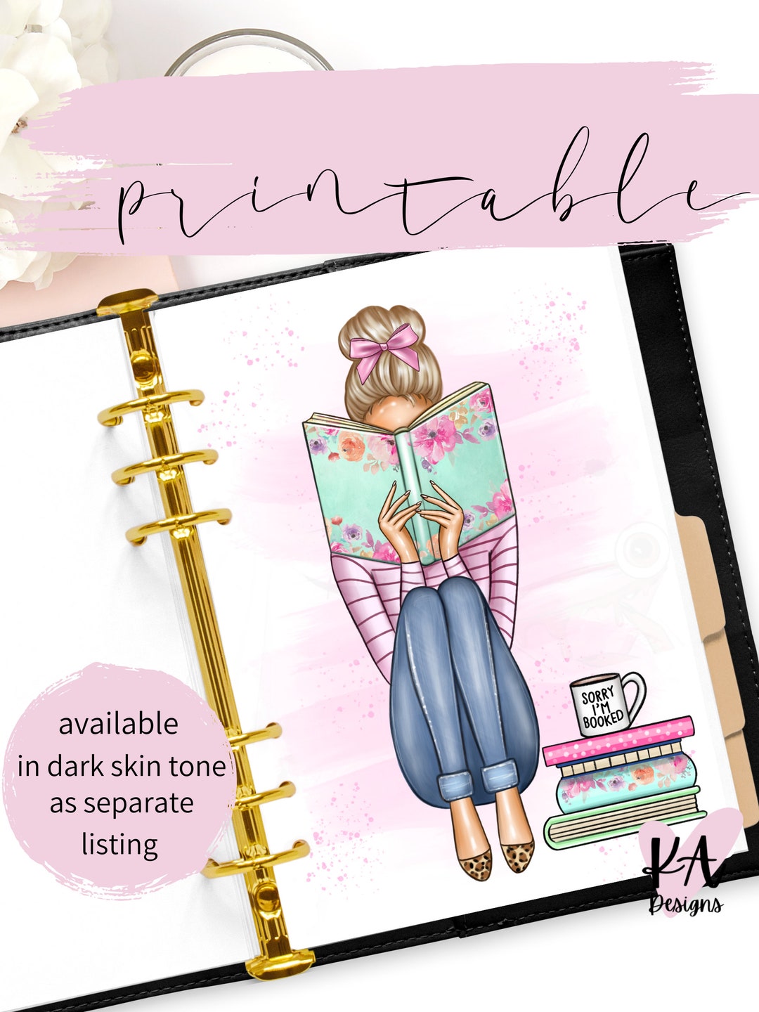 Reading Girl, Printable Planner Dashboard, Multiple Sizes, Bookish Girl ...