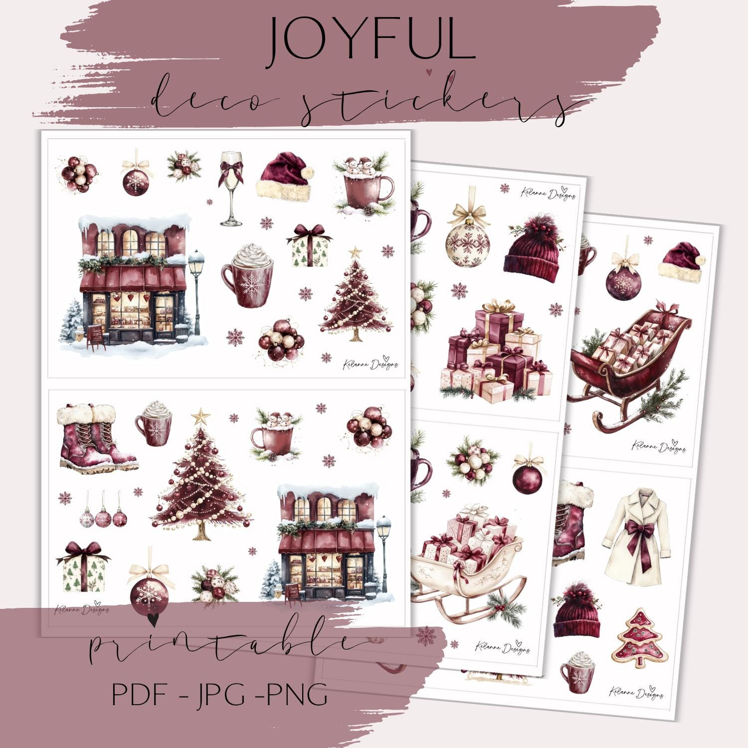 Joyful Printable Sticker Bundle, Winter Planner Stickers Bundle, Xmas ...