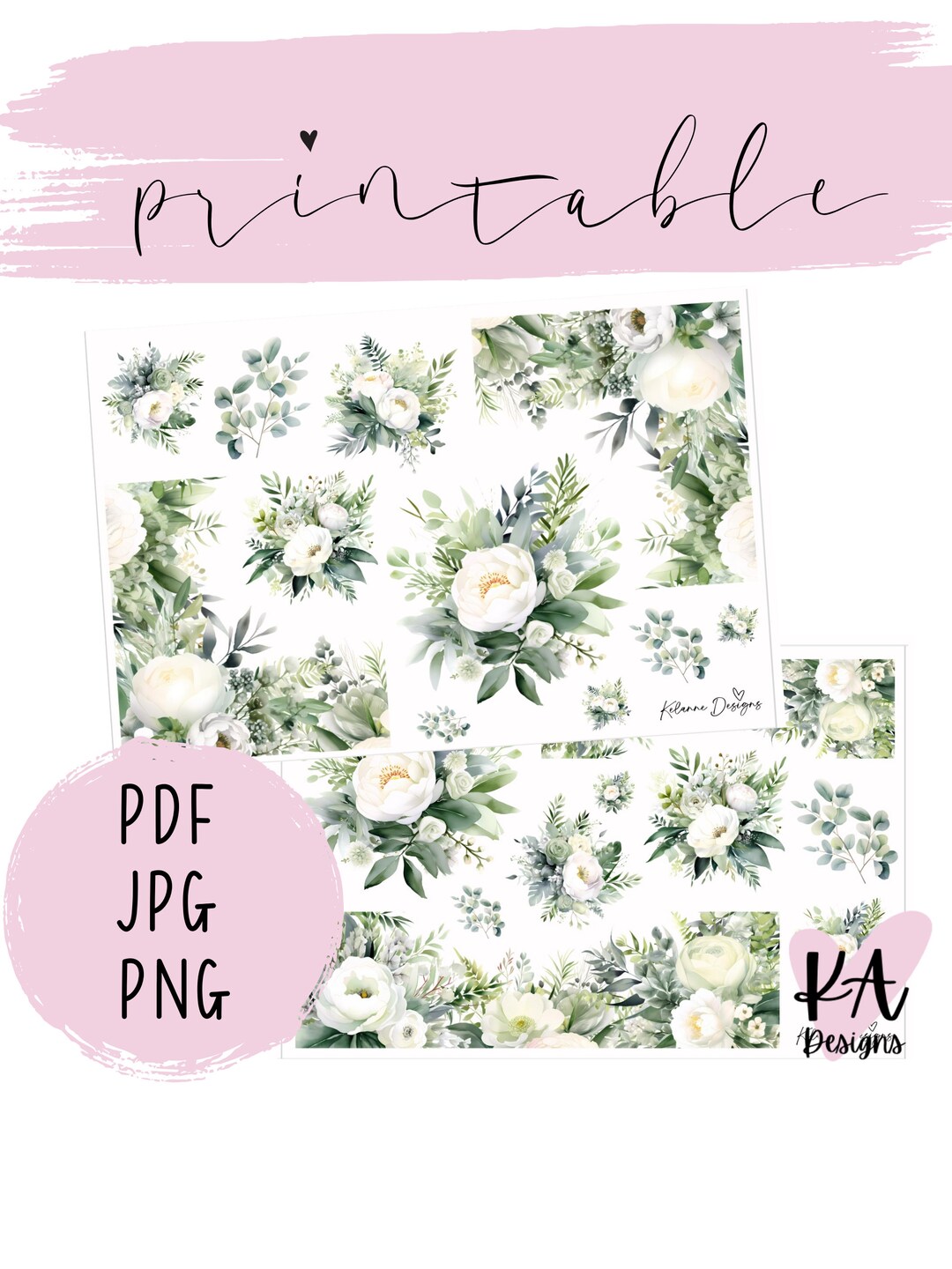 Green Floral Deco Stickers, Floral Printable Deco Stickers, Sage Floral ...