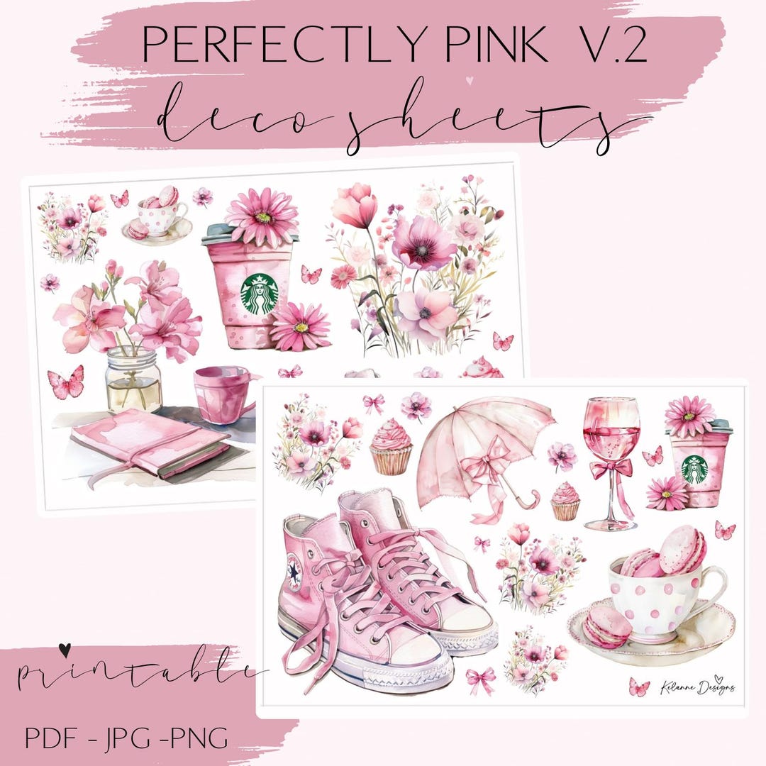 Pink Planner Stickers: Printable Journal Embellishments (PDF, PNG, JPG ...