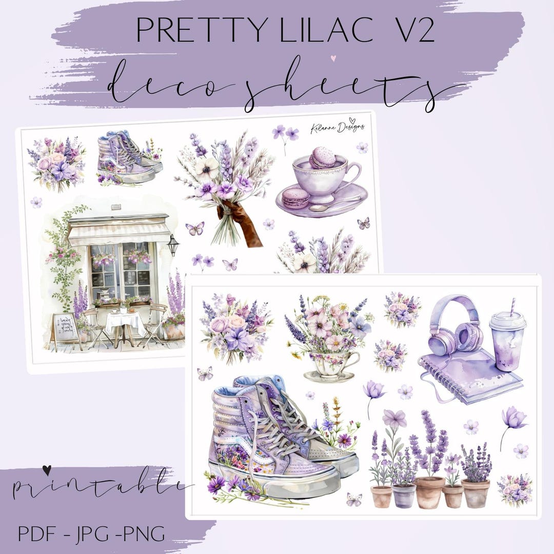 Pretty Lilac V.2 Printable Stickers, Pretty Lilacs Journal Deco, Pretty ...