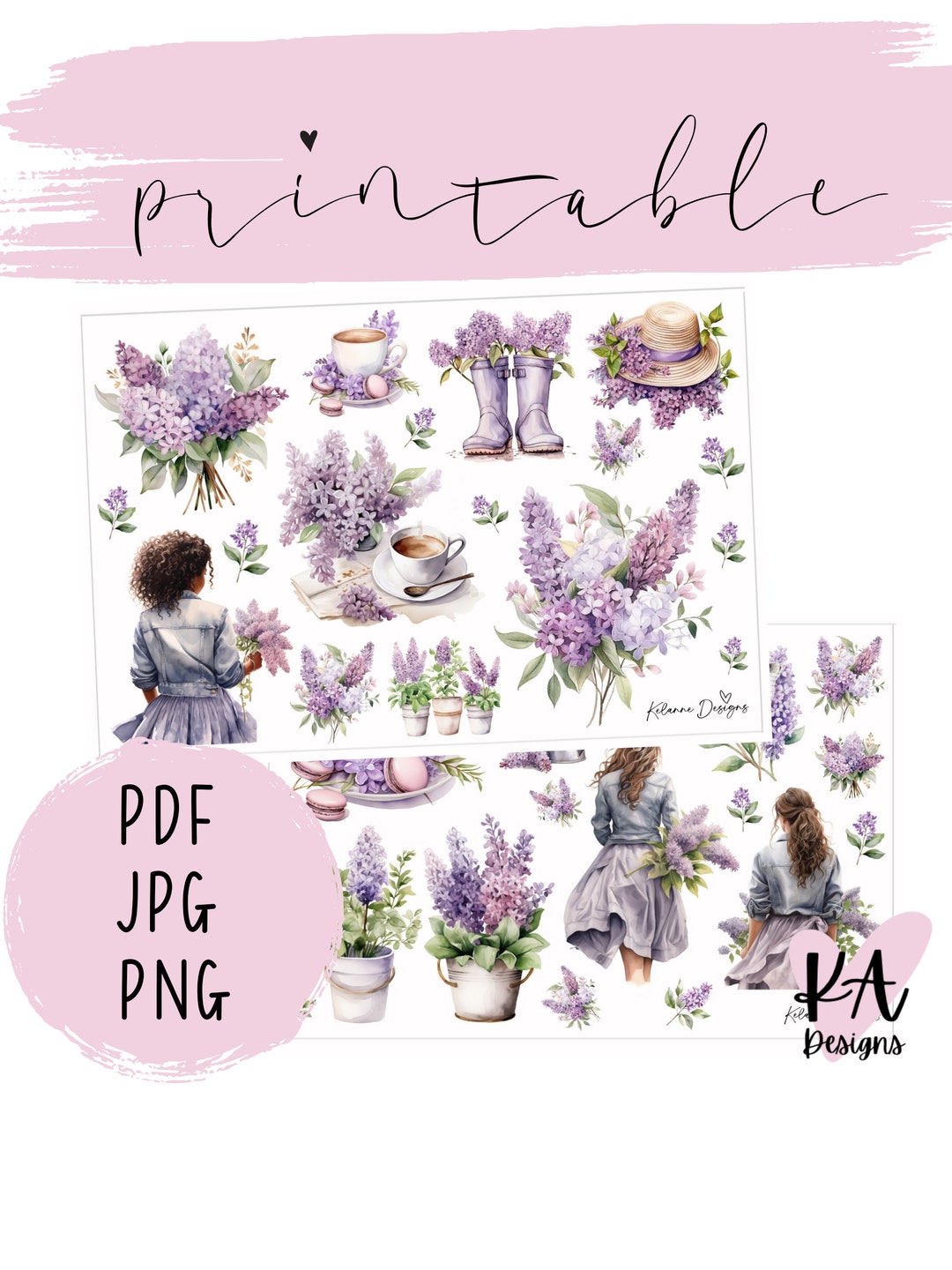 Spring Lilacs Printable Planner Stickers, Spring Lilacs Deco Stickers ...