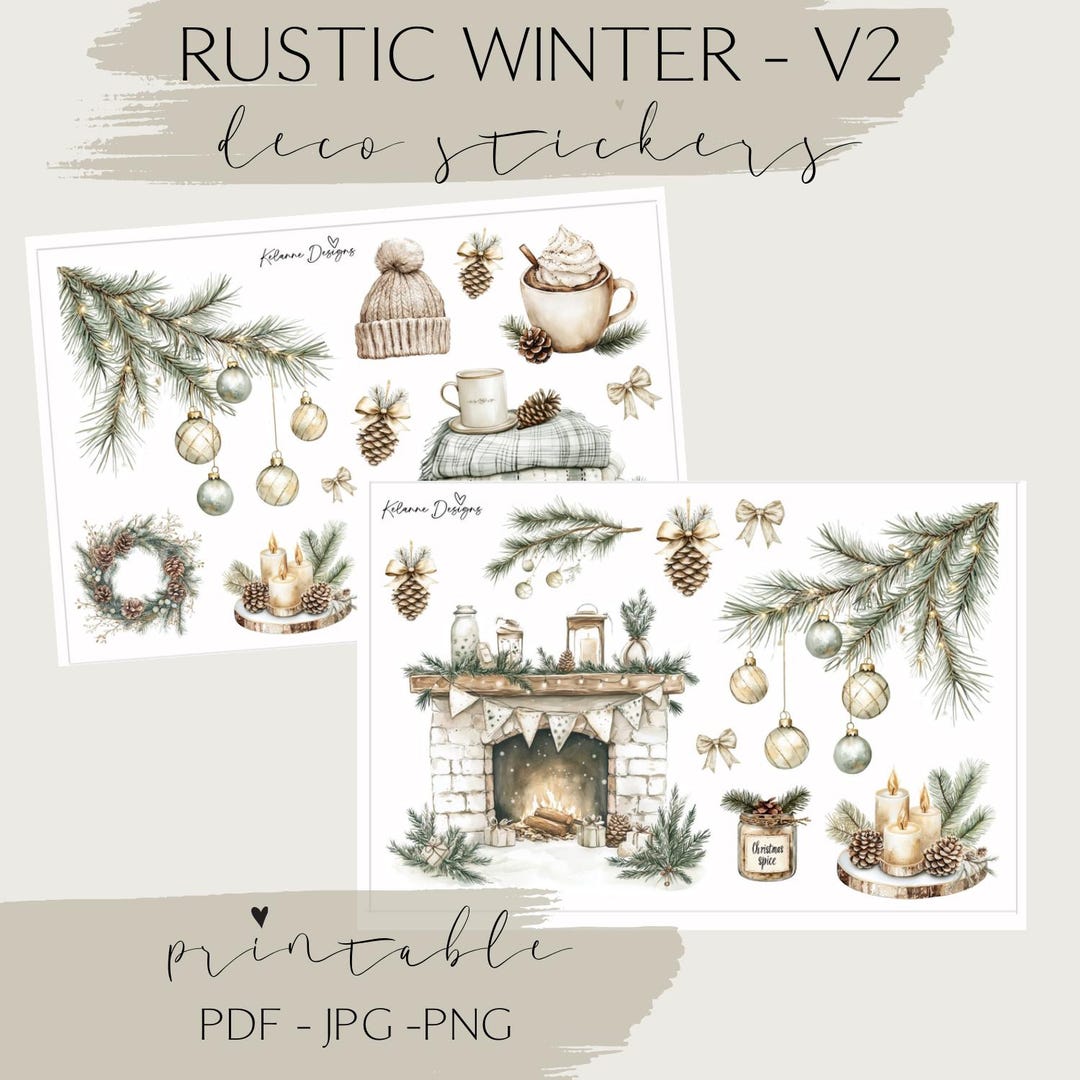 Rustic Winter V2 Printable Planner Stickers, Rustic Winter Planner Deco ...