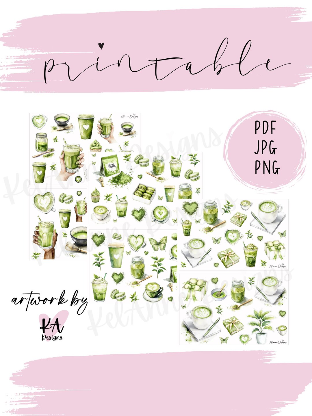 Matcha Love Planner Deco Sticker Bundle, Printable Matcha Green Tea ...