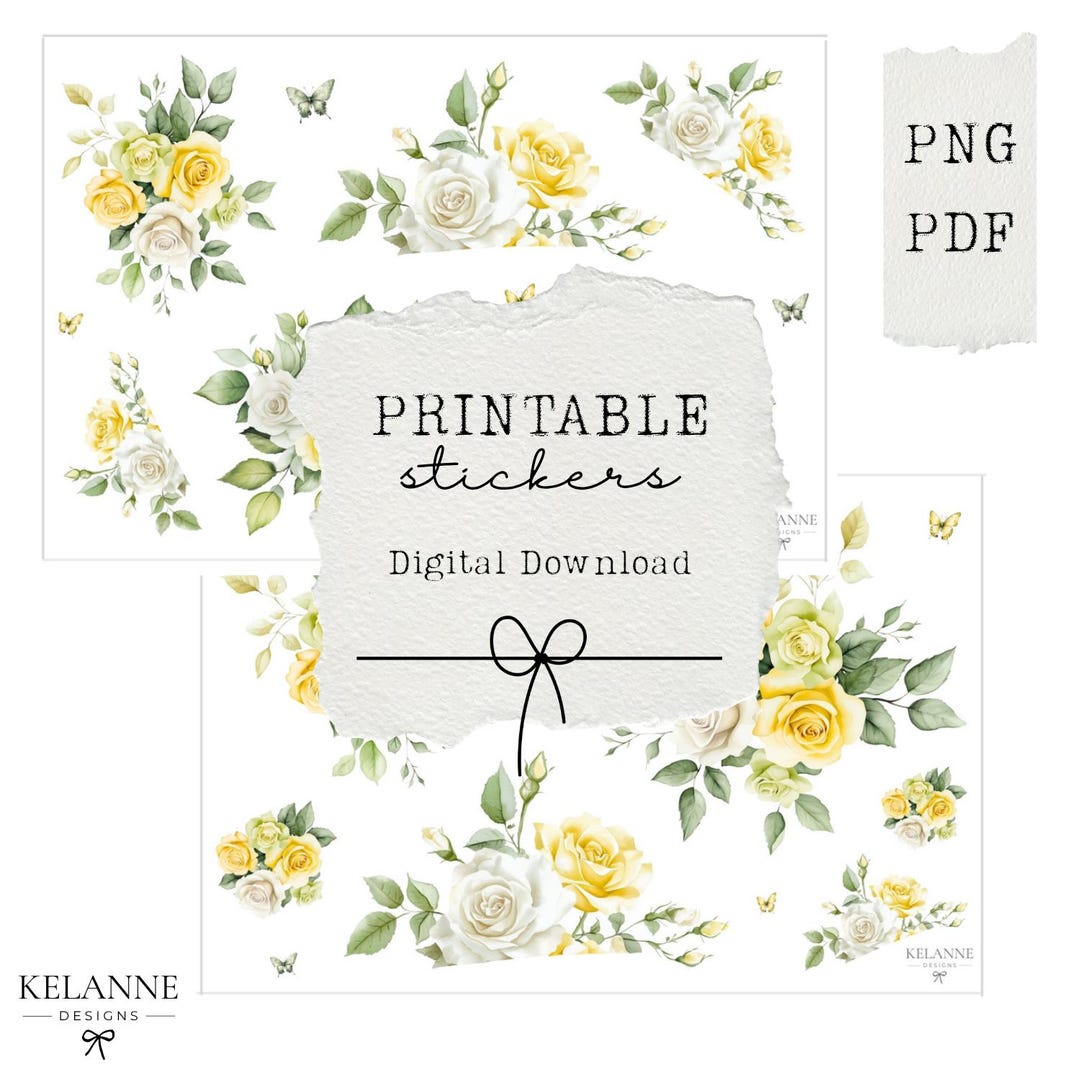 Lemon & Lime Florals Printable Stickers, Printable Green and Yellow ...