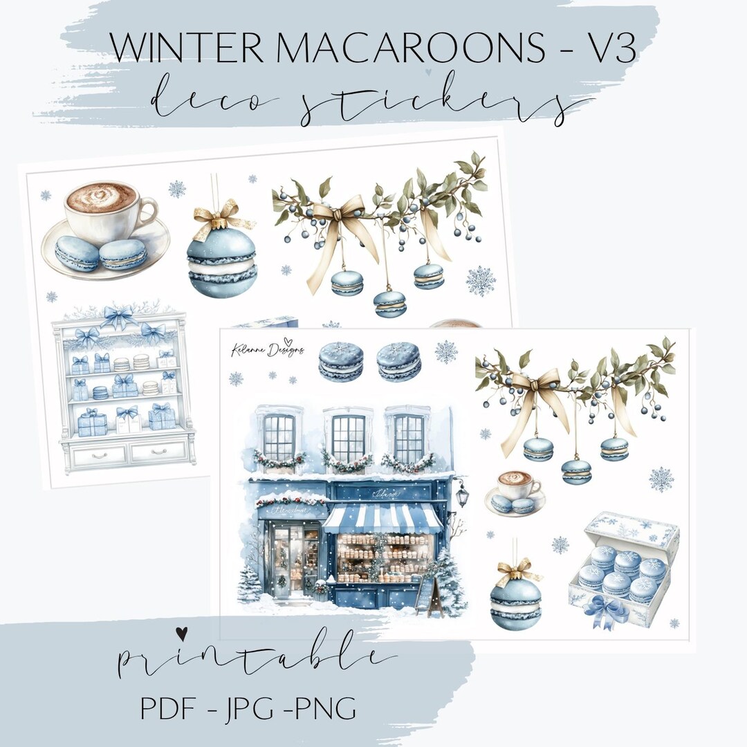 Winter macaroons V3 printable stickers, printable blue winter macaroons ...