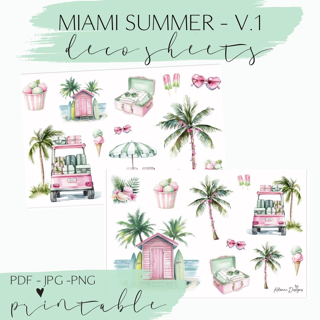 Miami Summer V1 Printable Deco Stickers, Miami Aesthetic Stickers ...