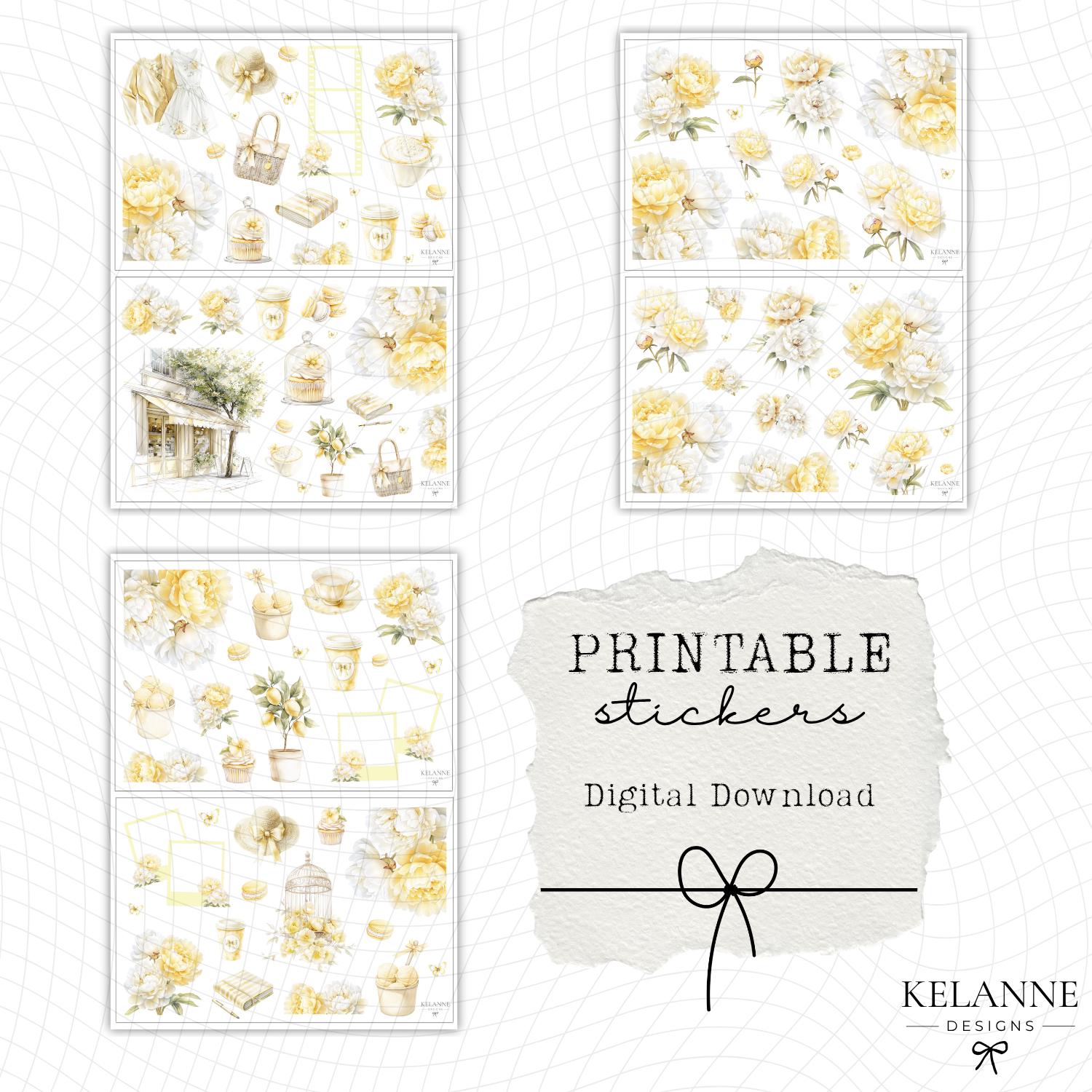 Lemony Days Printable Planner Sticker Bundle, Yellow Floral Planner ...