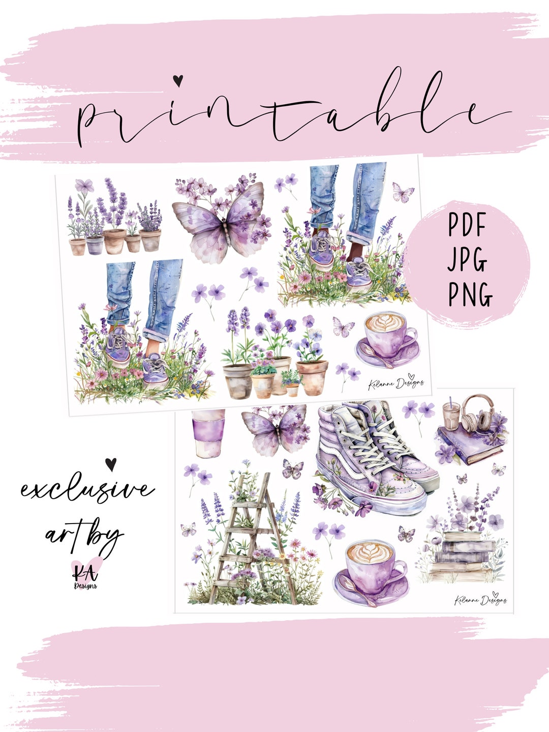 Pretty in Purple Printable Stickers, Spring Deco Stickers, Summer Deco ...