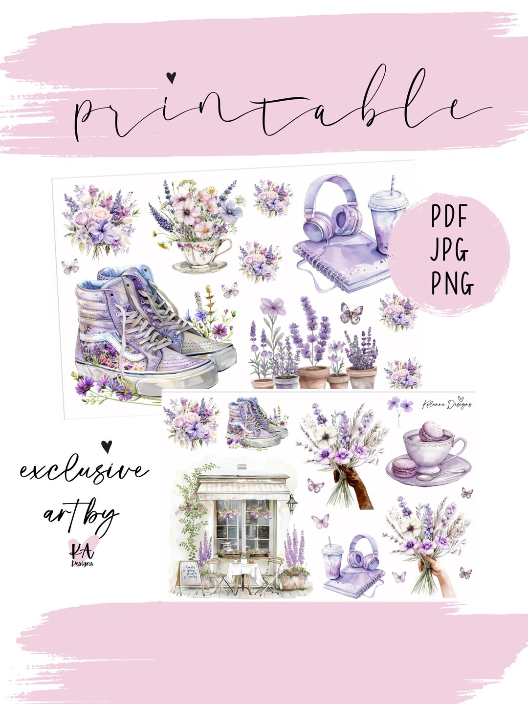 Pretty in Purple Printable Stickers, Spring Deco Stickers, Summer Deco ...