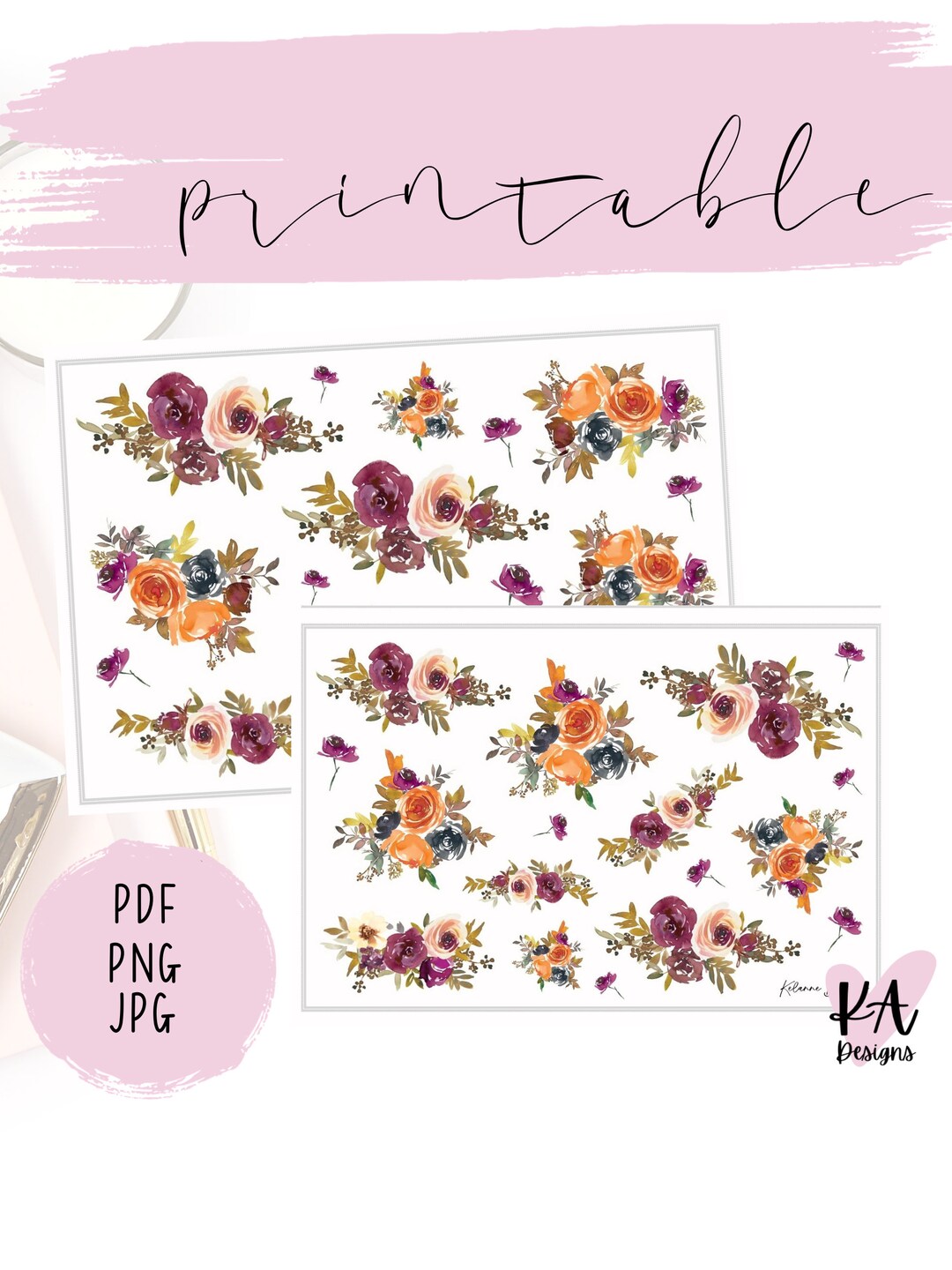 Floral Planner Stickers: Printable Flower Decals (PDF, PNG, JPG) - Etsy