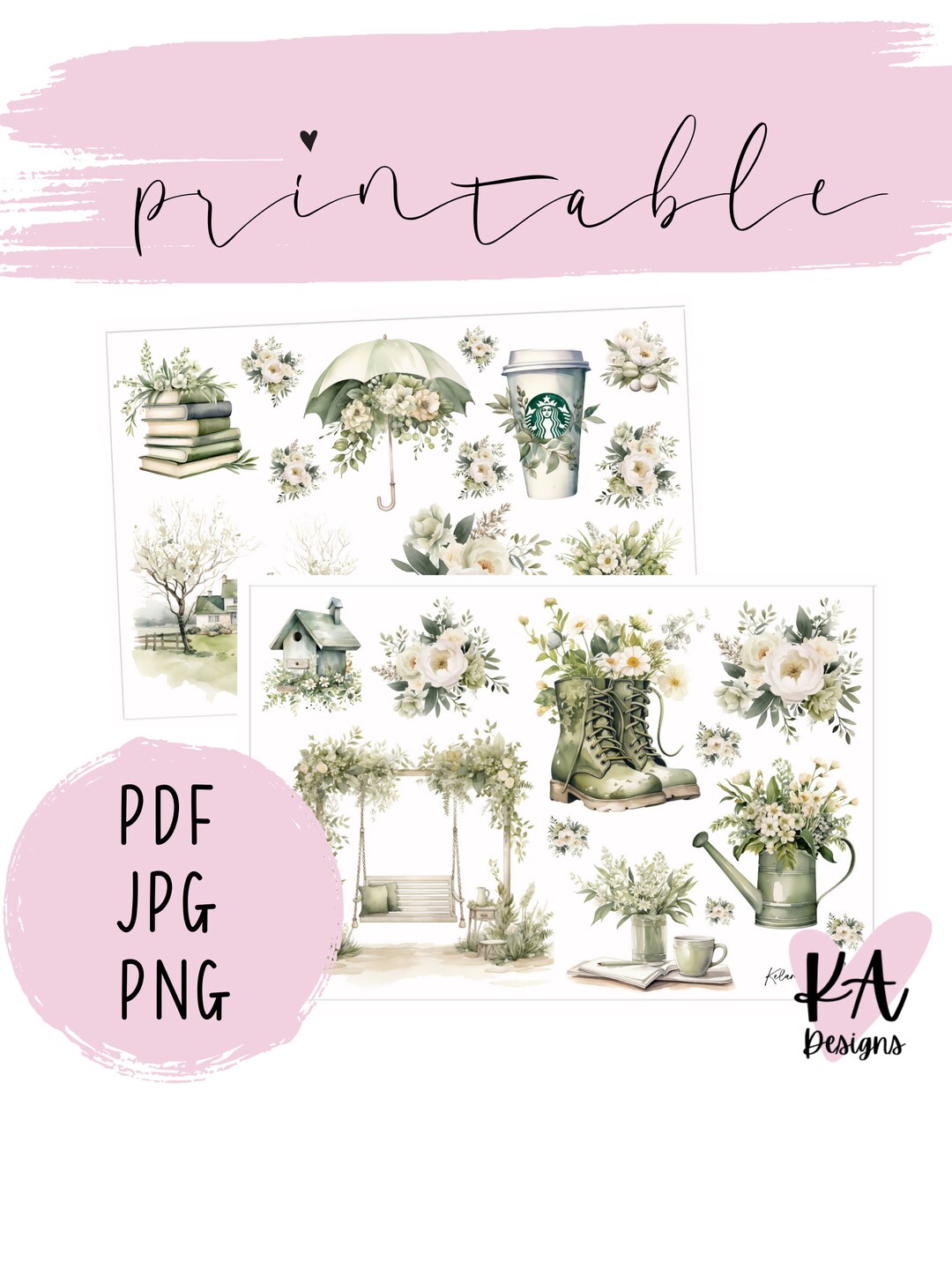 Green Planner Deco Stickers, Printable Summer Stickers, Printable ...