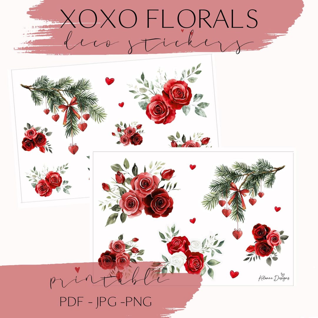 XOXO Florals Printable Planner Stickers, XOXO Valentine Printable ...