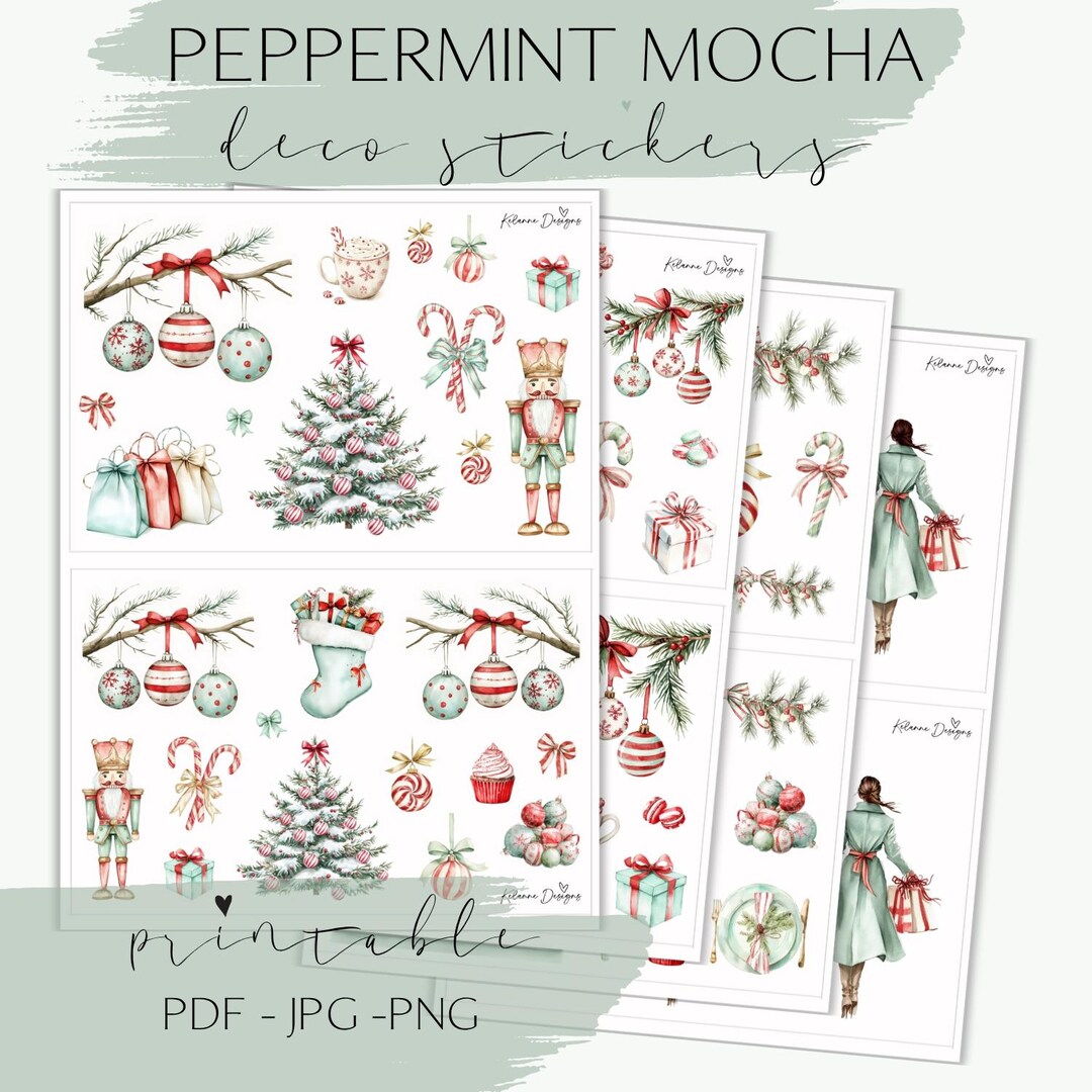 Peppermint Mocha Holidays Printable Stickers, Printable Christmas ...