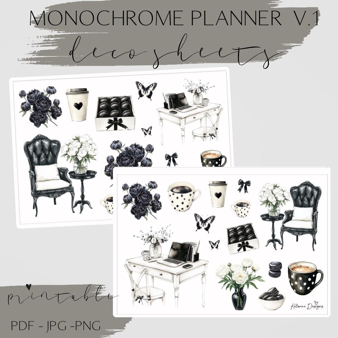 Monochrome Planner V1 Printable Stickers, Printable Monochrome Planning ...