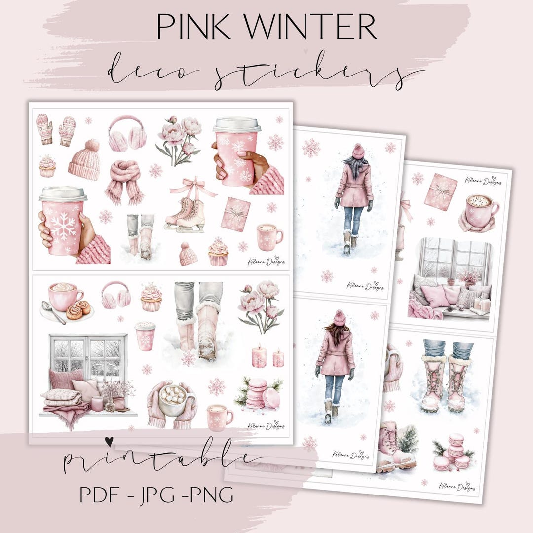 Pink Winter Printable Planner Stickers, Printable Pink Winter Deco ...