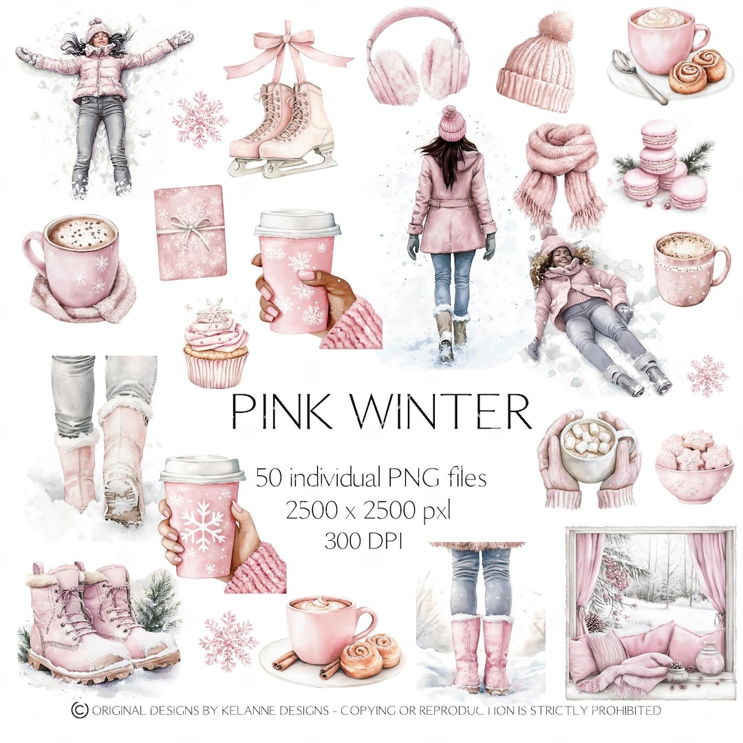 Pink Winter Digital Planning Pngs, Pink Winter Png Clipart Files, Pink ...